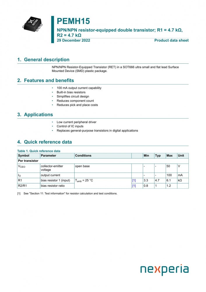 PEMH15 datasheet page 1