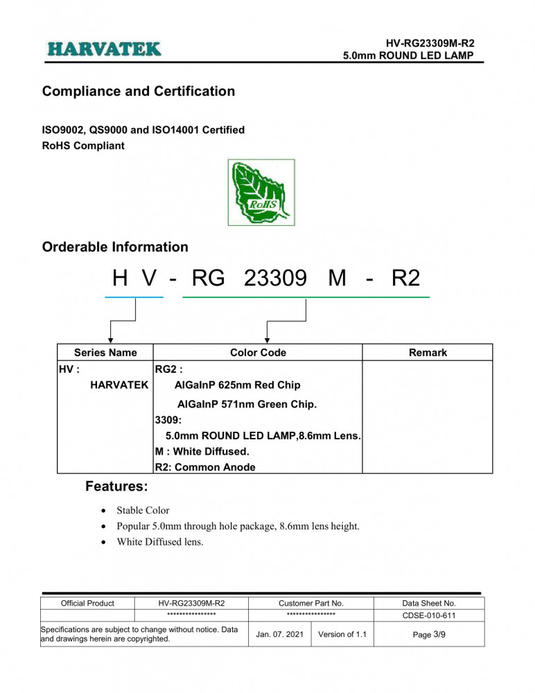 HV-RG23309M-R2 datasheet page 3
