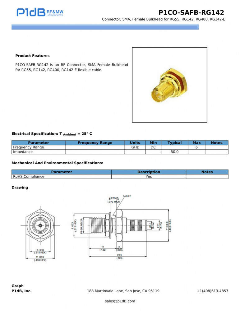 P1CO-SAFB-RG142 technical document, page 1