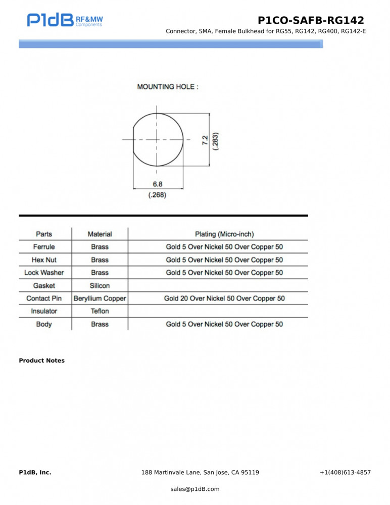 P1CO-SAFB-RG142 technical document, page 2