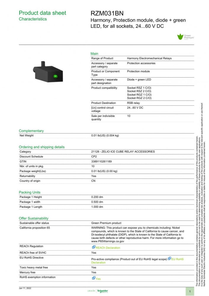 RZM031BN product documentation page 1