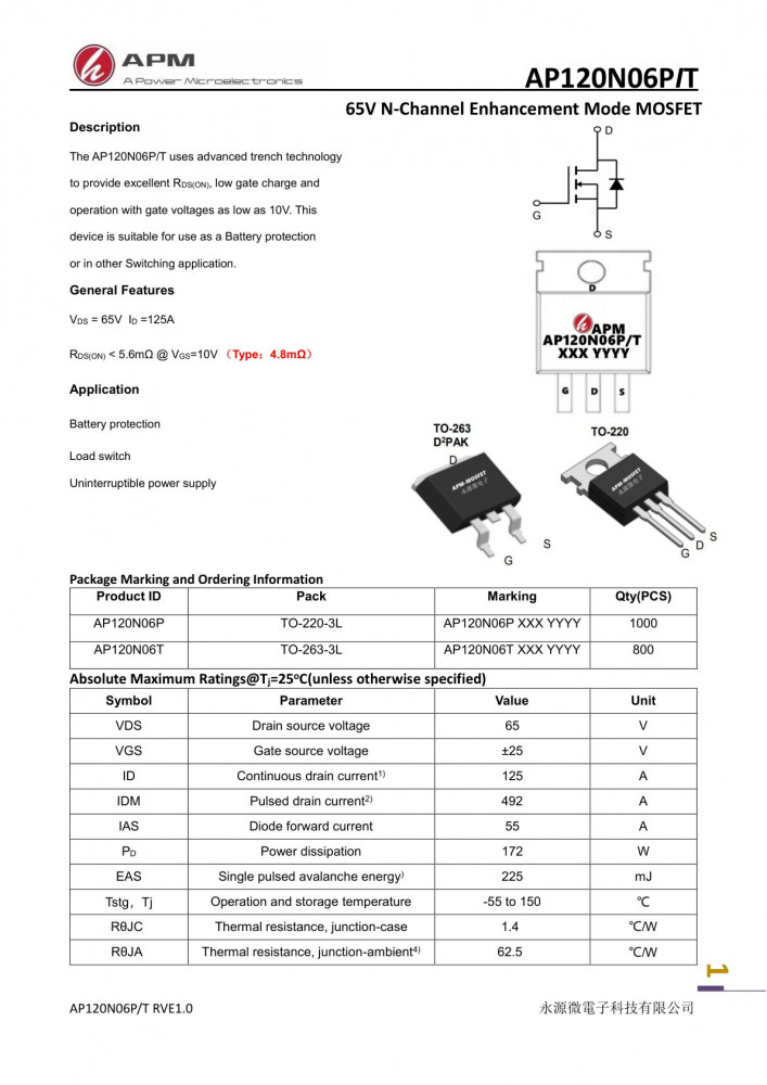 AP120N06P datasheet page 1