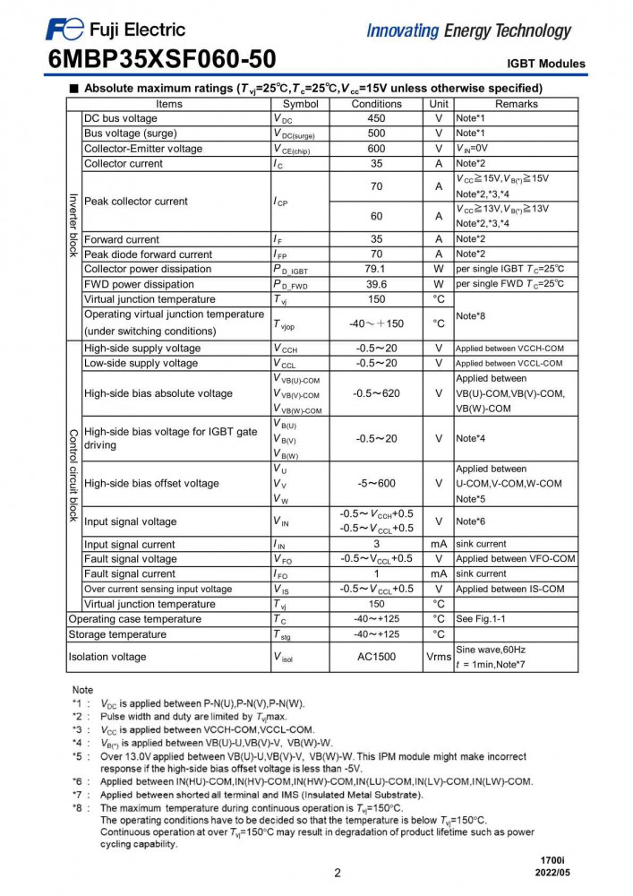6MBP35XSF060-50 datasheet page 2