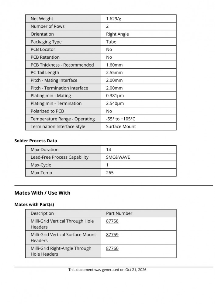 Technical document page 3 for MOLEX 872645052