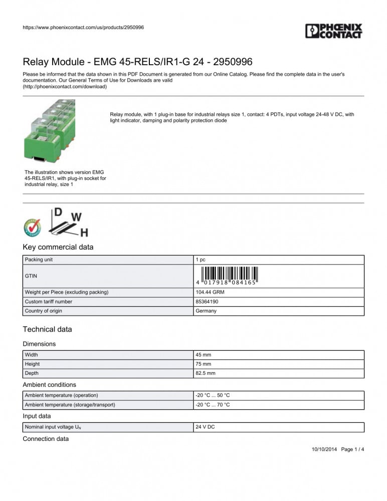 Phoenix Contact 2950996 technical document page 1