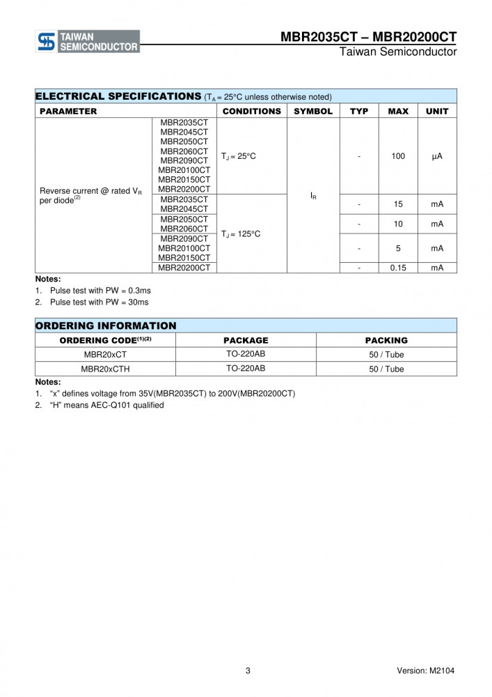 MBR20200CT datasheet page 3
