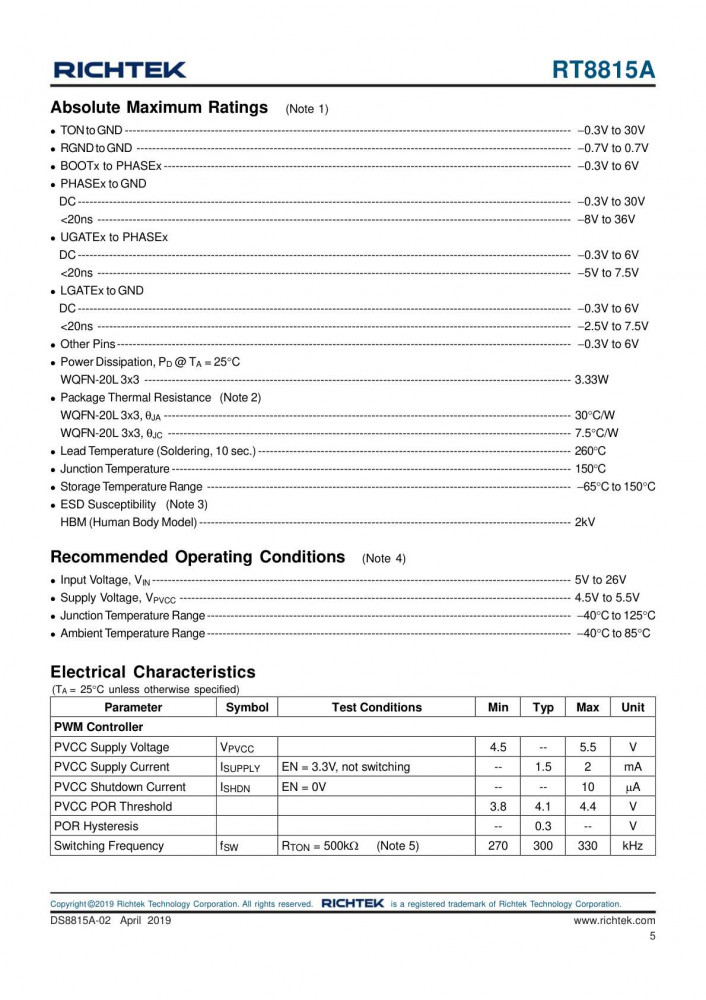 RT8815A datasheet page 5