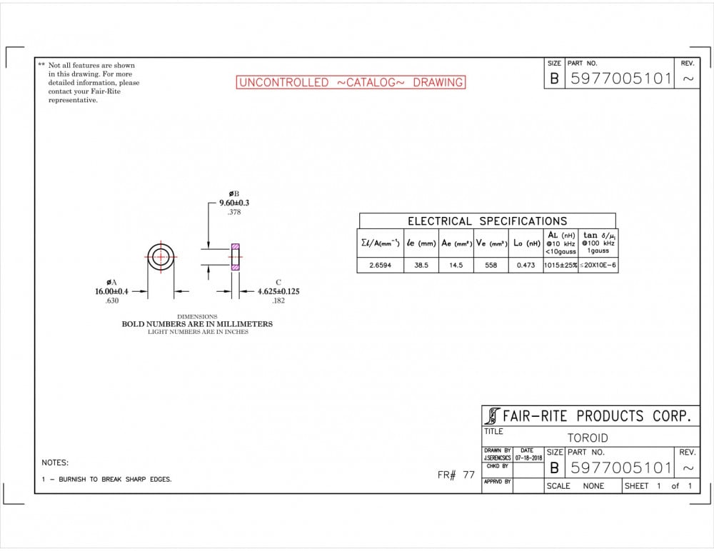 Fair-Rite 5977005101 technical document preview