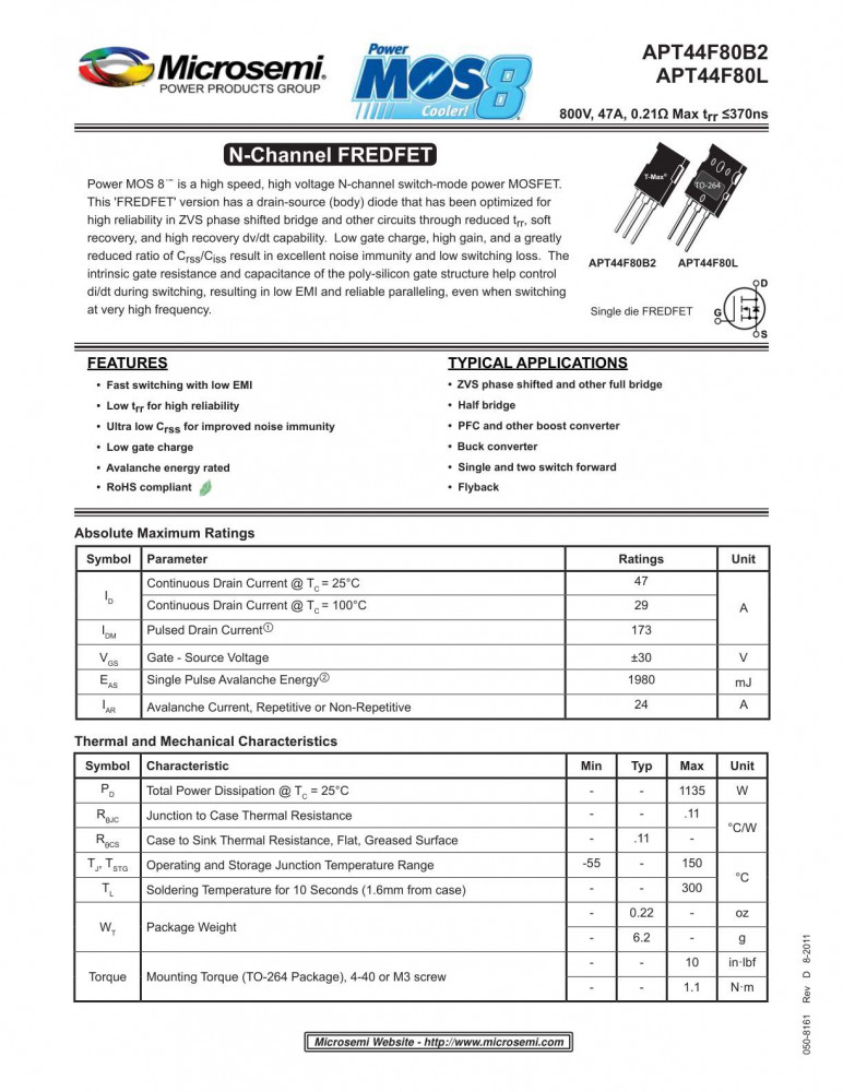 APT44F80B2 datasheet page 1