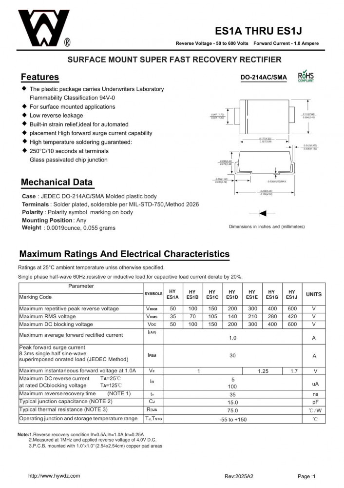 ES1D datasheet page 1
