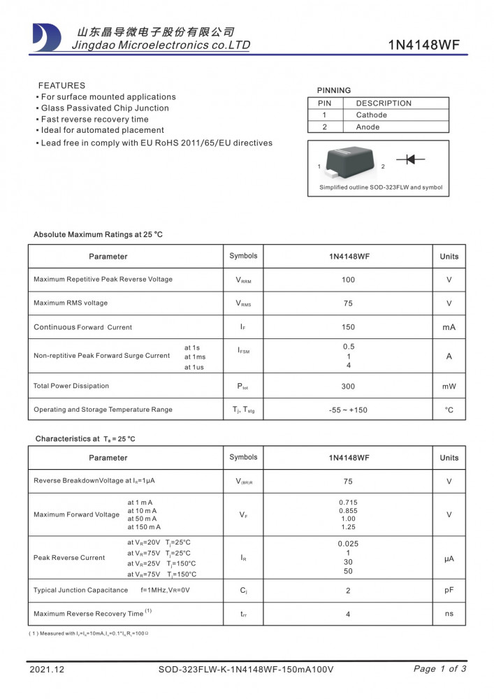 1N4148WF datasheet page 1