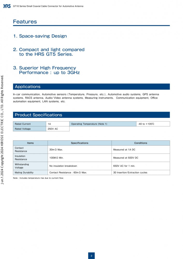 HRS GT16 series datasheet page 2