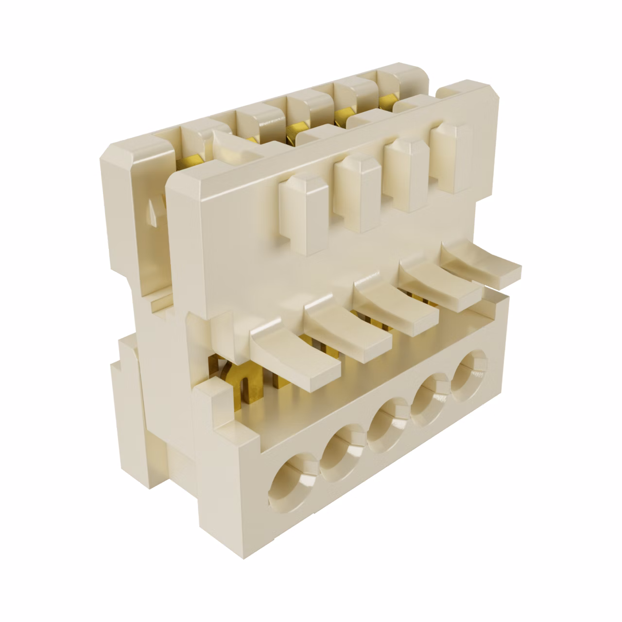 Appli-Mate RAST 2.5 Connector, 2.50mm Pitch, Female, 7 Circuits, Positions A and H Removed, Polarizing Rib Between 2/3, Locking Pips, Slotted Endwalls, Tin Plating
