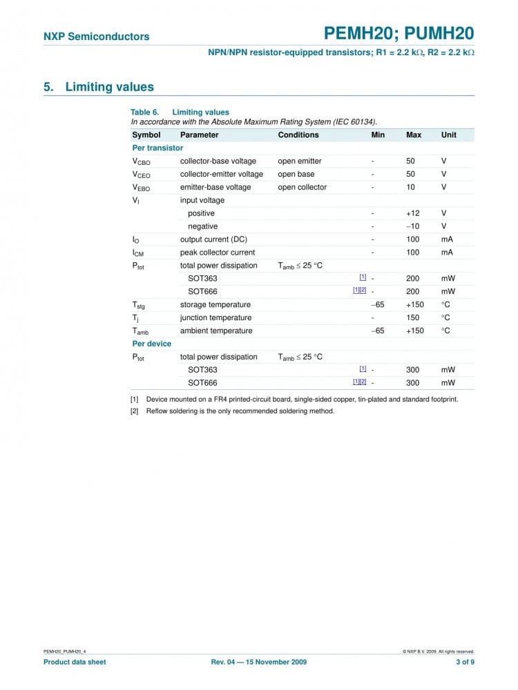PUMH20 data sheet page 3