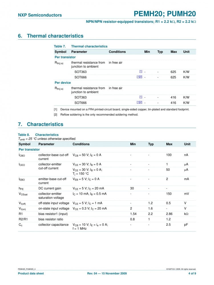 PUMH20 data sheet page 4
