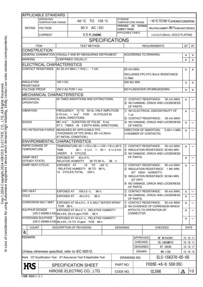 HRS FH28E specification sheet page 1