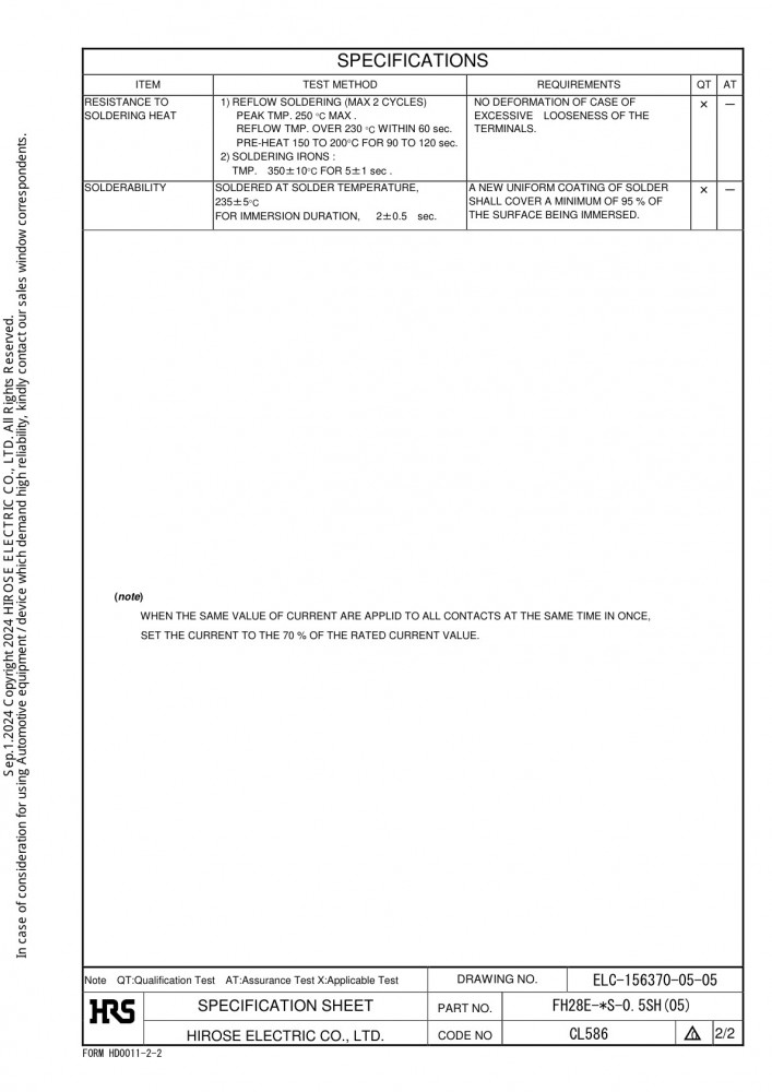 HRS FH28E specification sheet page 2