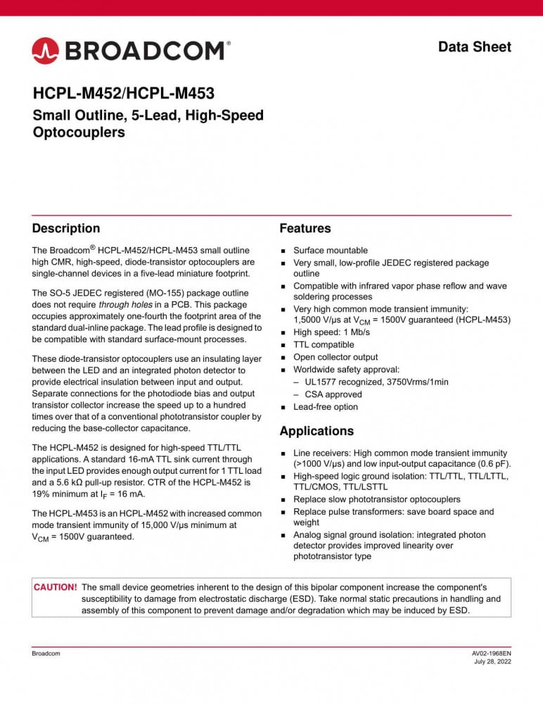 HCPL-M453 datasheet page 1