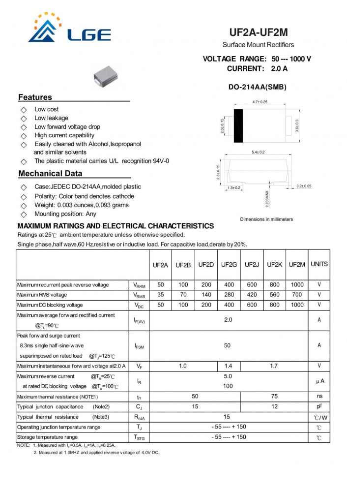 LGE UF2M datasheet page 1