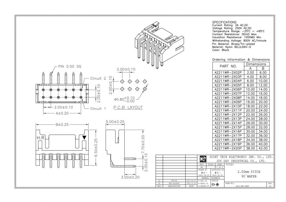 Joint Tech Elec A2211WR-2X20P technical drawing