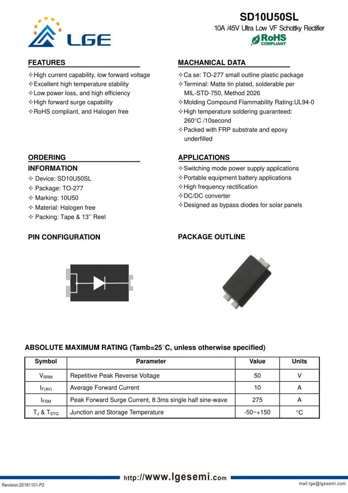SD10U50SL datasheet page 1