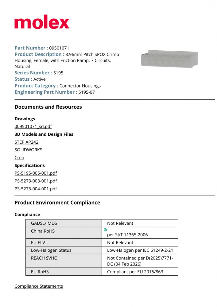 MOLEX specification preview, page 1