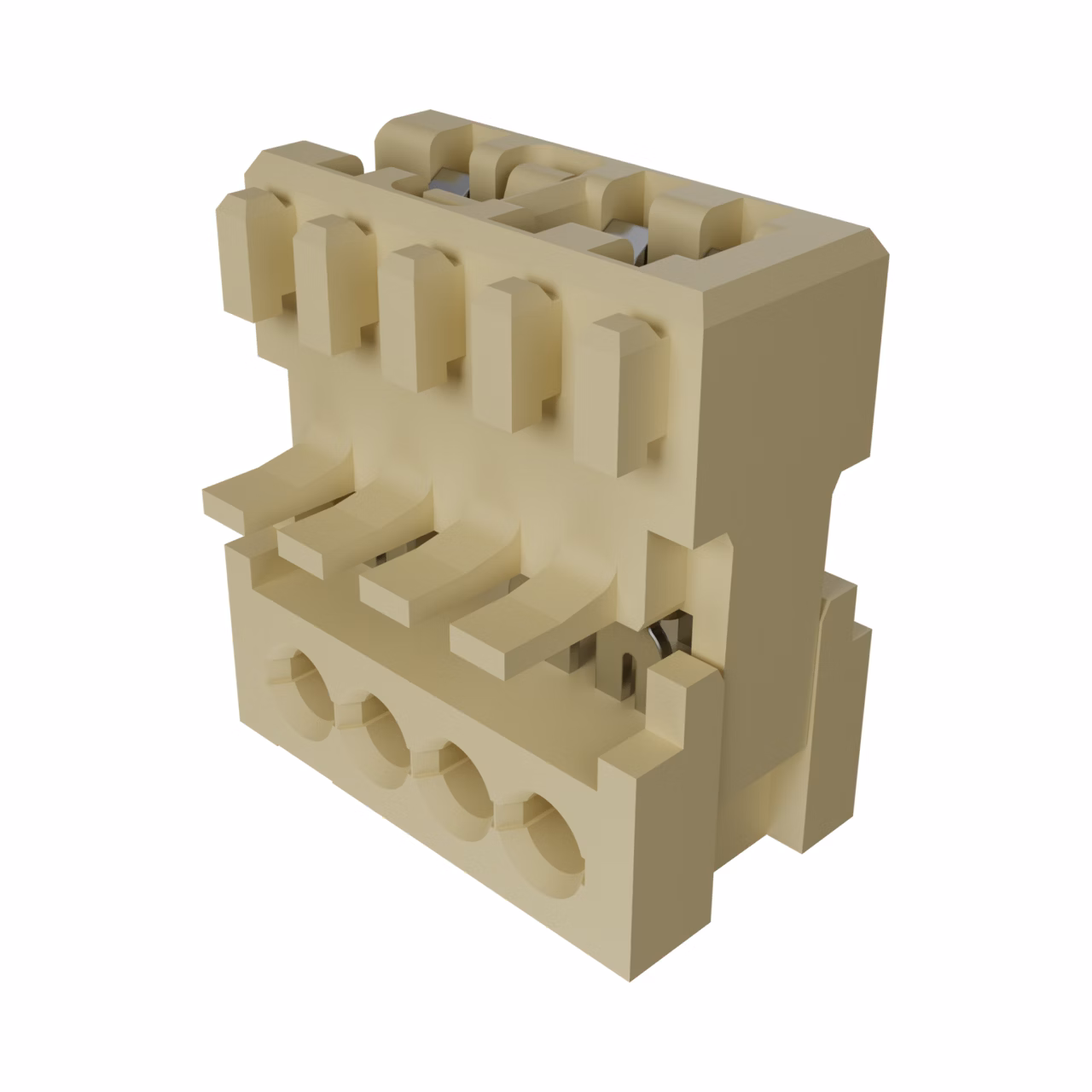 Appli-Mate RAST 2.5 Connector, 2.50mm Pitch, Female, 4 Circuits, No Position Keys Removed, Polarizing Rib Between 2/3, 1 Closed and 1 Open Endwall, Circuit 2 Voided, Latch at Circuit 2, Tin Plating for sale