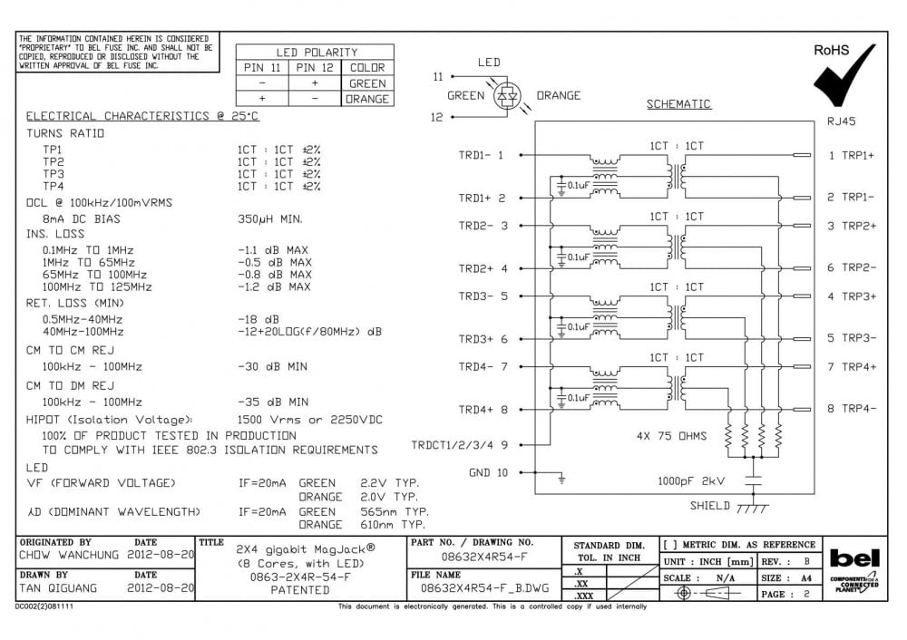 Bel Fuse 0863-2X4R-54-F drawing page 1