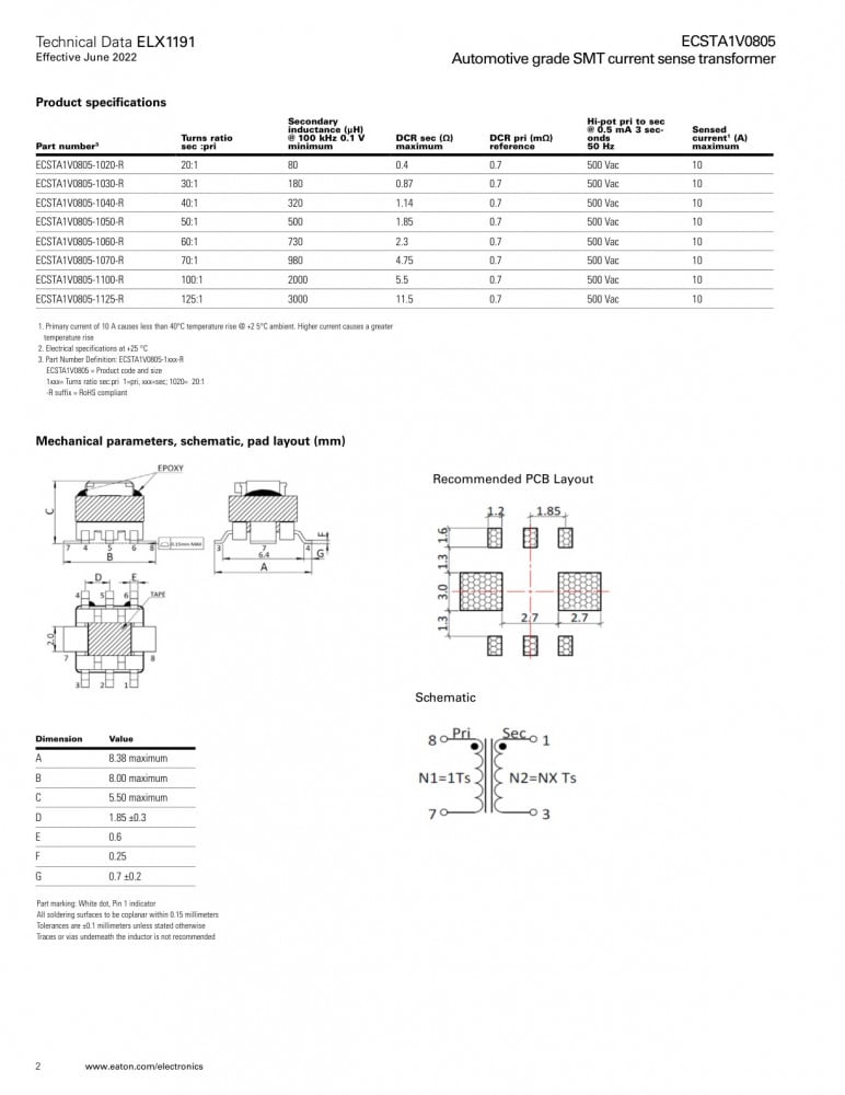 ECSTA1V0805 electrical specifications