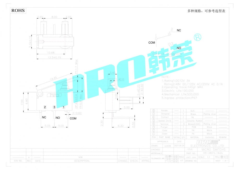 K9-2841L-6LDL technical drawing page 1
