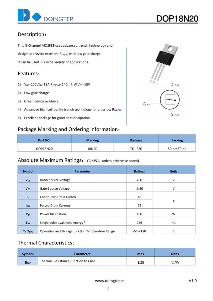 DOP18N20 datasheet page 1