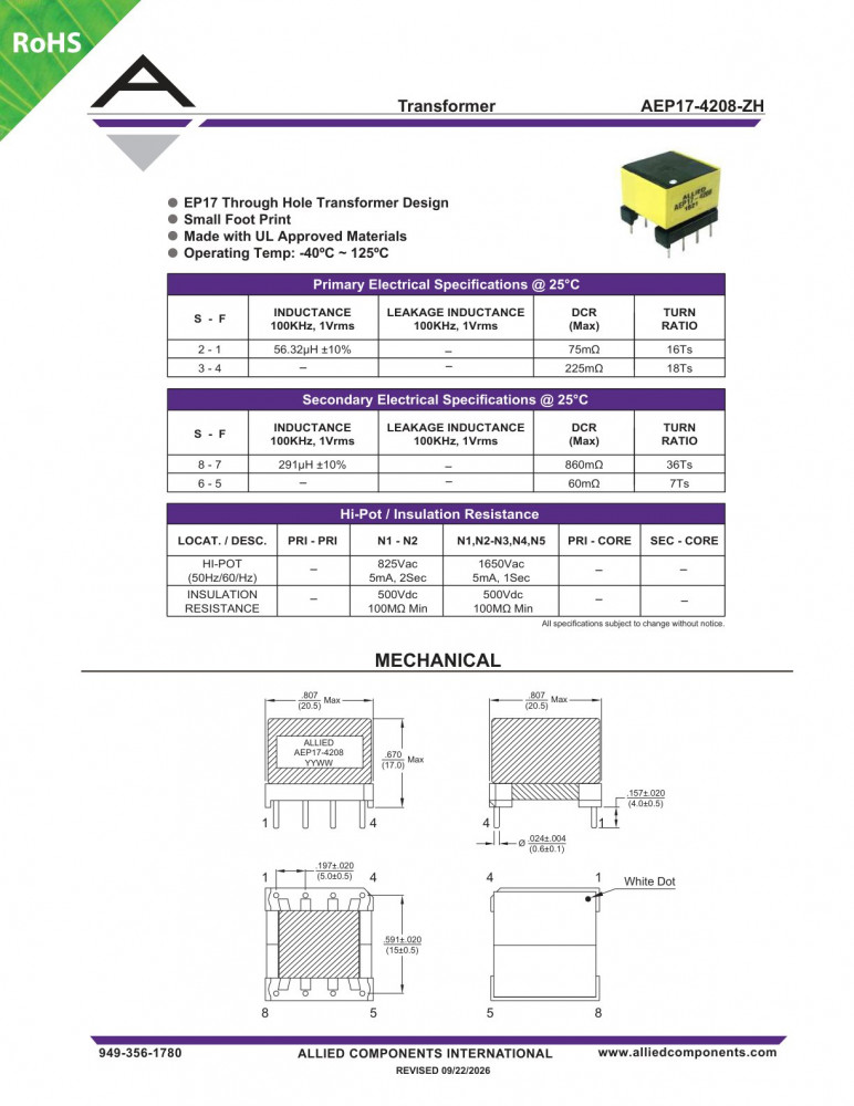 AEP17-4208-ZH technical document, page 1