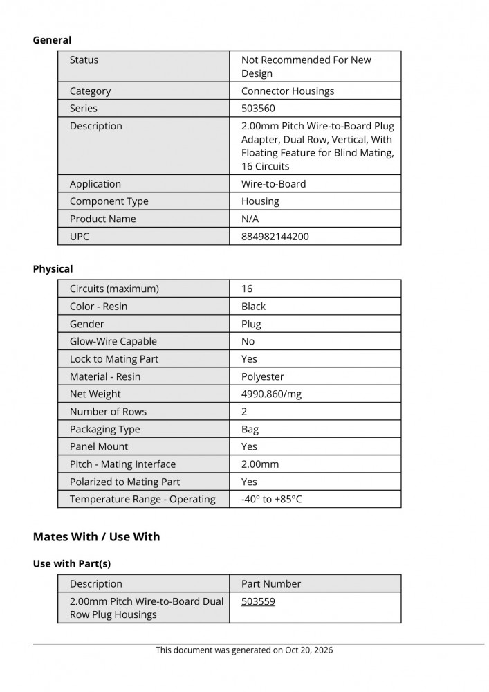 Product document image 2 for MOLEX 5035601600
