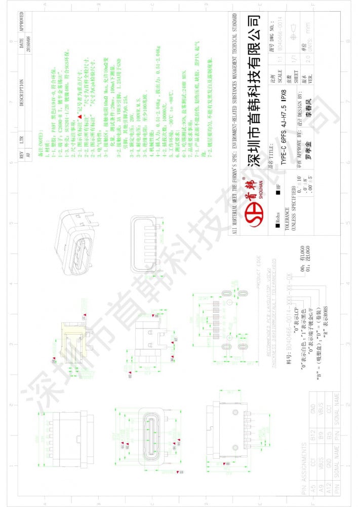SHOU HAN TYPE-C specification page 1