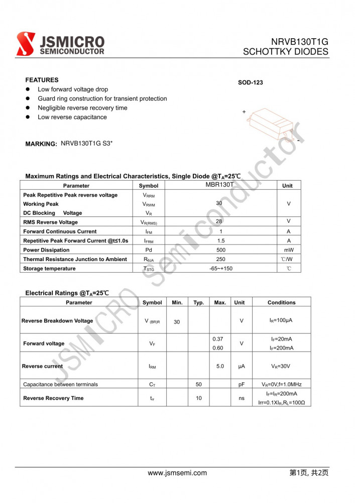 NRVB130T1G technical document page 1