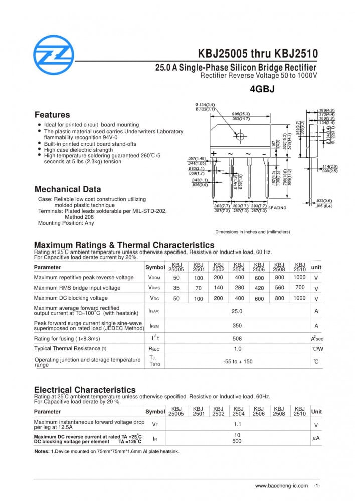 baocheng KBJ2508 datasheet page 1