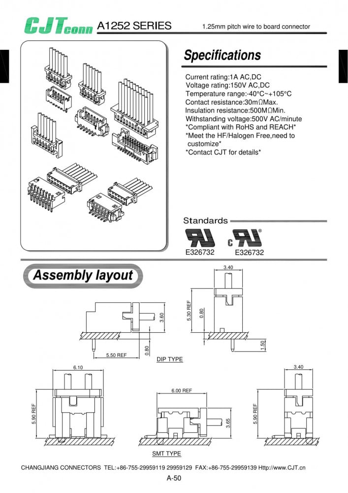 CJT(Changjiang Connectors) A1252WV-3P Male Header Pins index 1