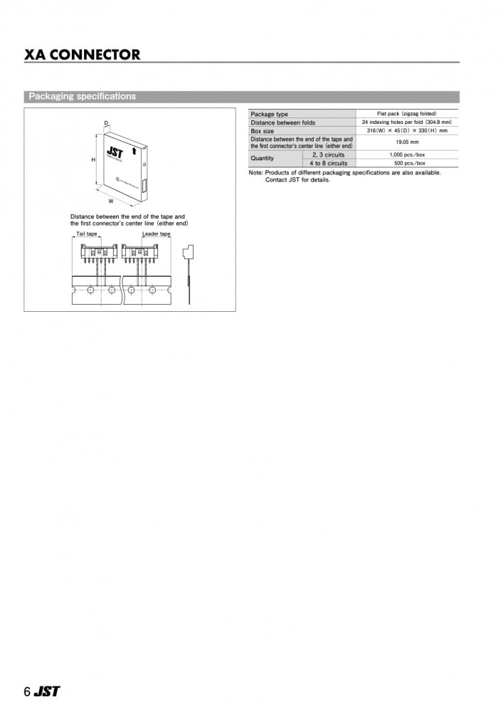 JST XA connector document page 6