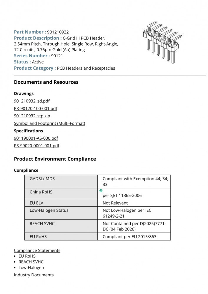 MOLEX 901210932 technical document page 1