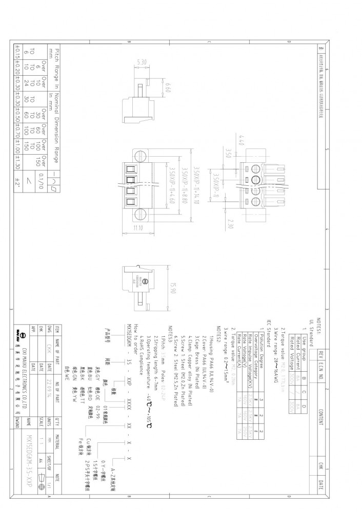 MAX MX15EDGKM terminal block technical drawing