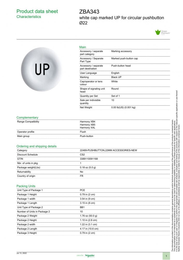 ZBA343 technical document page 1