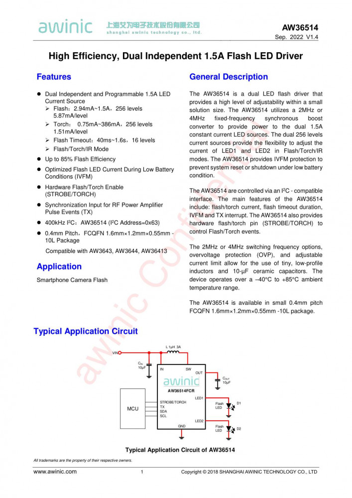AW36514FCR datasheet page 1