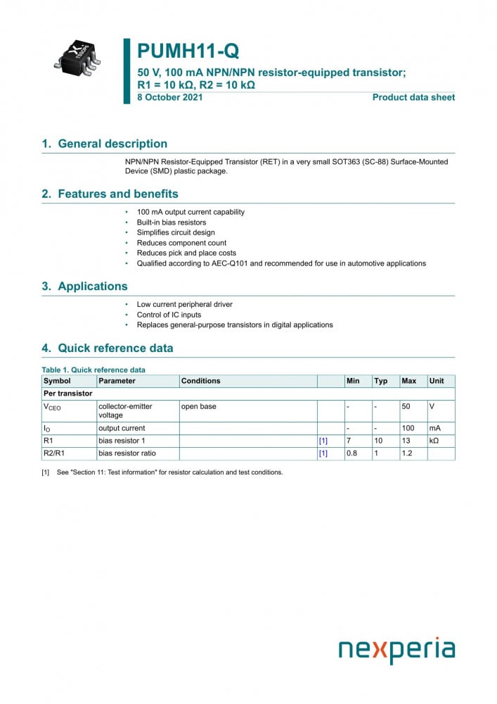 PUMH11-QX datasheet page 1