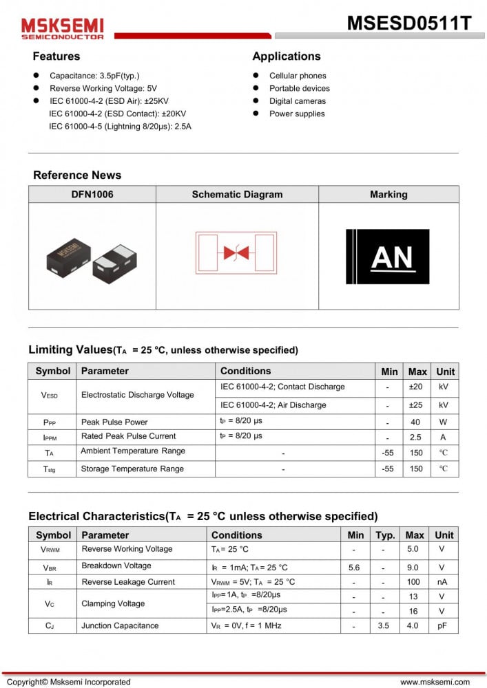 MSESD0511T datasheet page 2