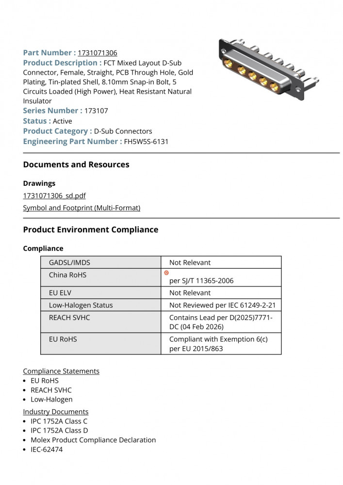MOLEX 1731071306 drawing page 1