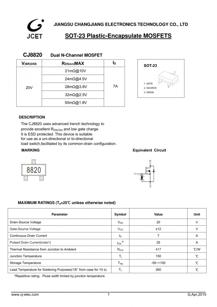 CJ8820 datasheet page 1