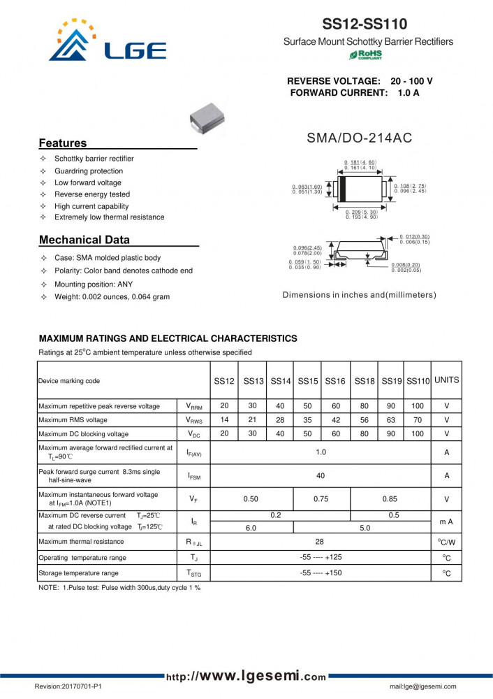 LGE SS18 datasheet page 1
