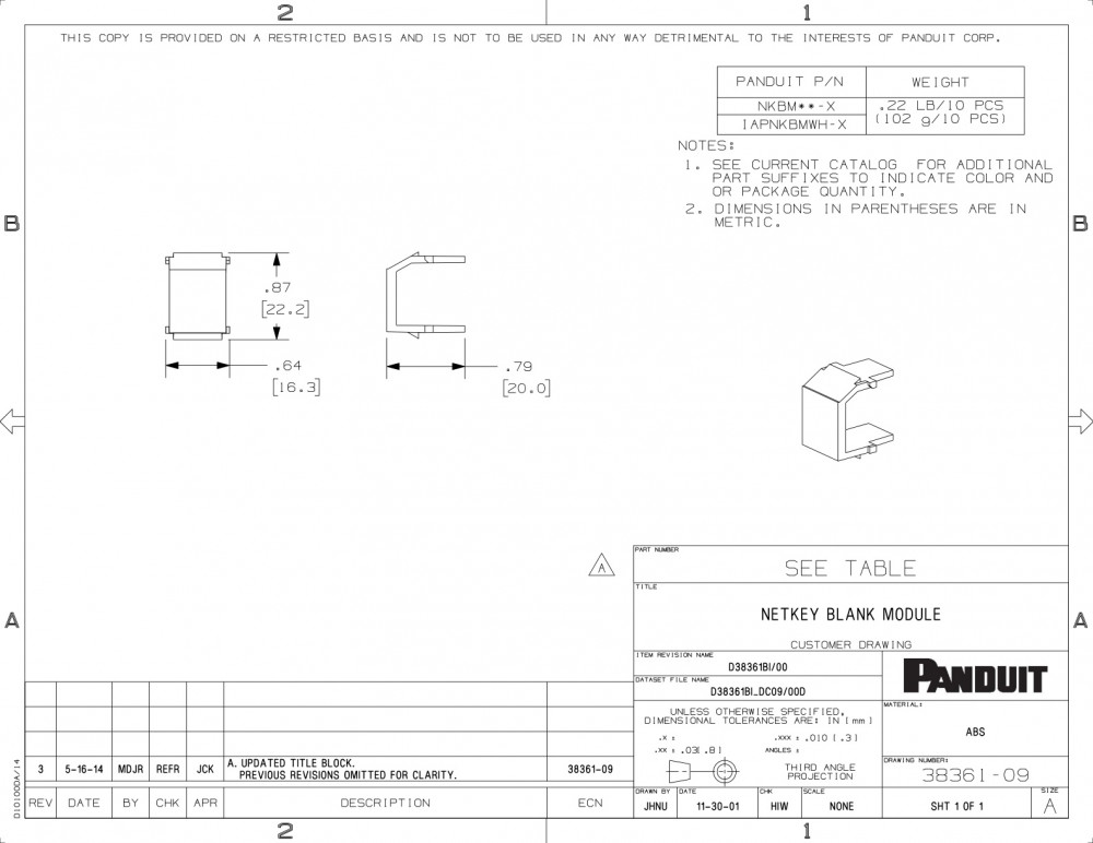 NKBMWH-X NetKey blank module customer drawing