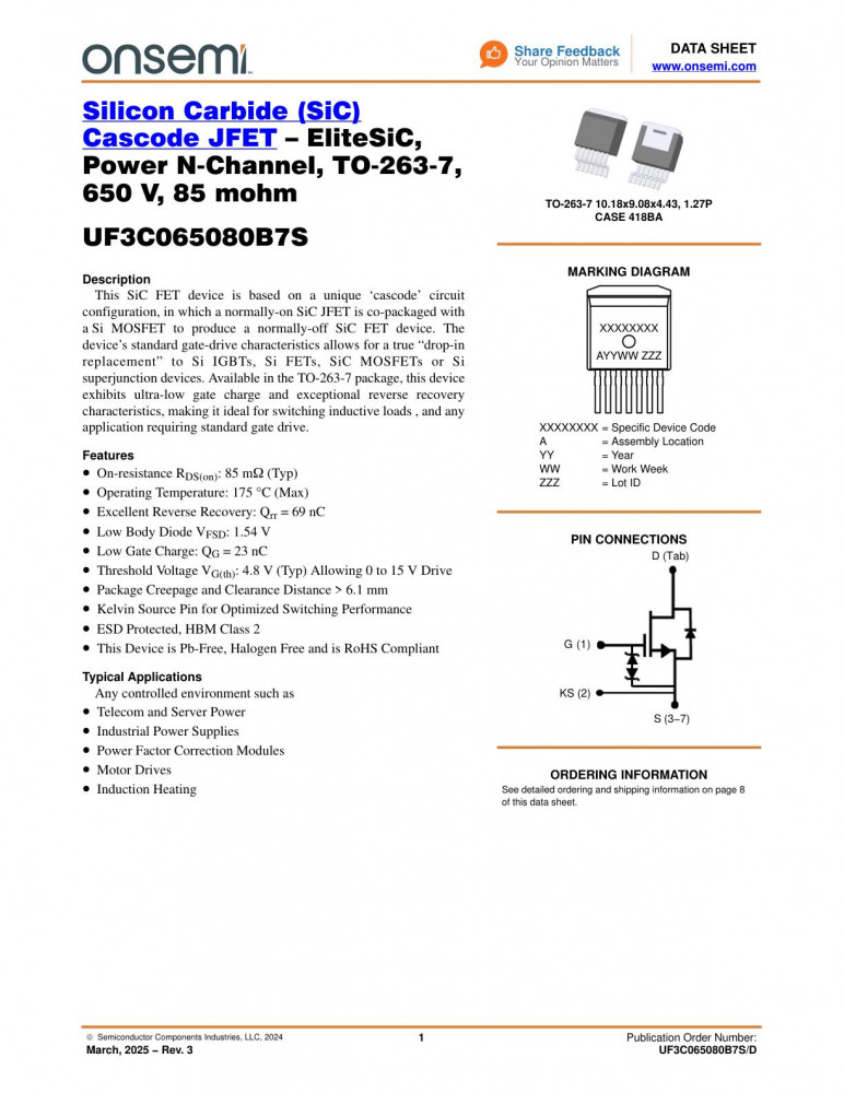 UF3C065080B7S datasheet page 1