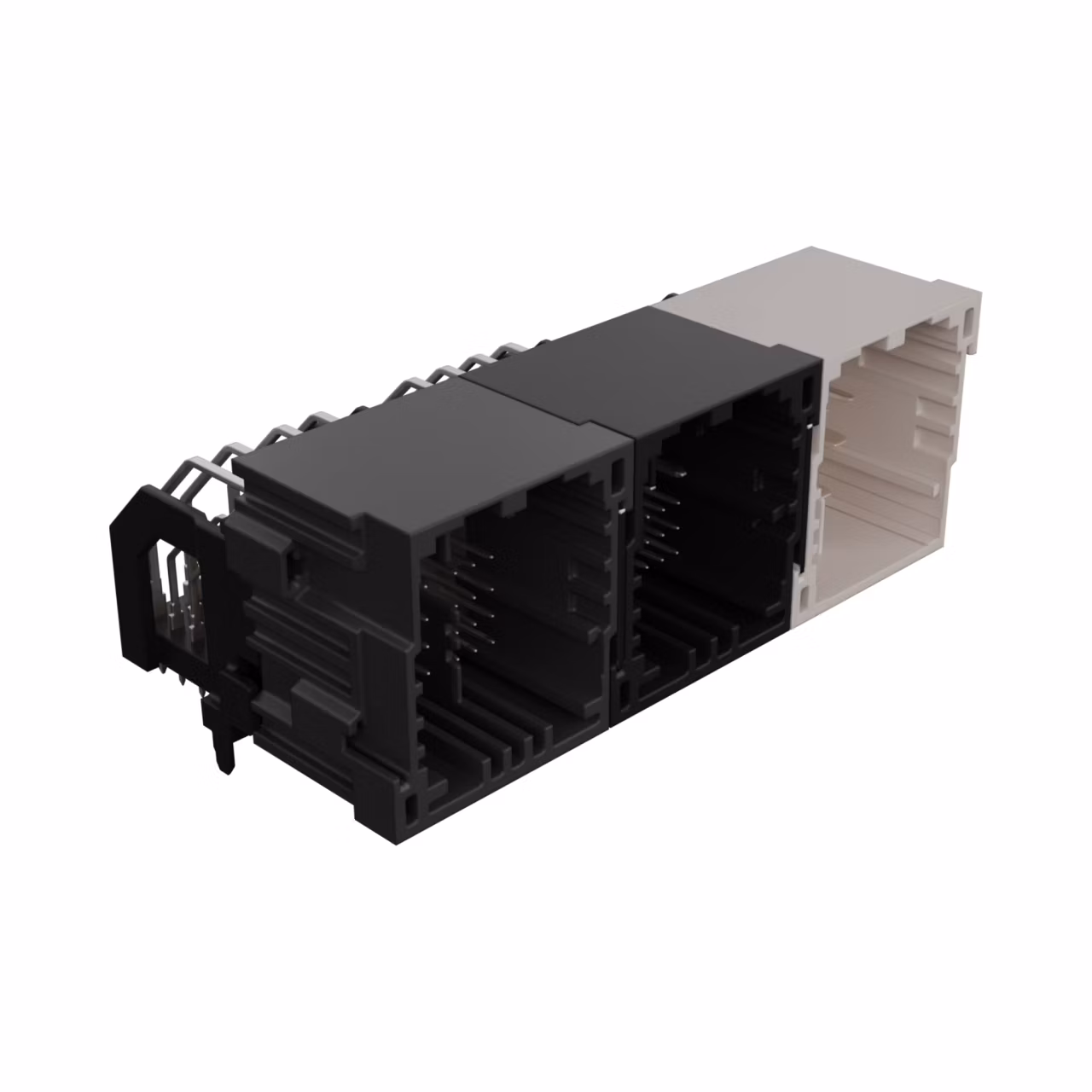 stAK50h 3 Bay Right-Angle Hybrid Header, 71 Circuits, Bay 1: 32 Circuits/Key 3/Dark Gray; Bay 2: 27 Circuits/Key 1/Black; Bay 3: 12 Circuits/Key 4/Gray; Tube for sale